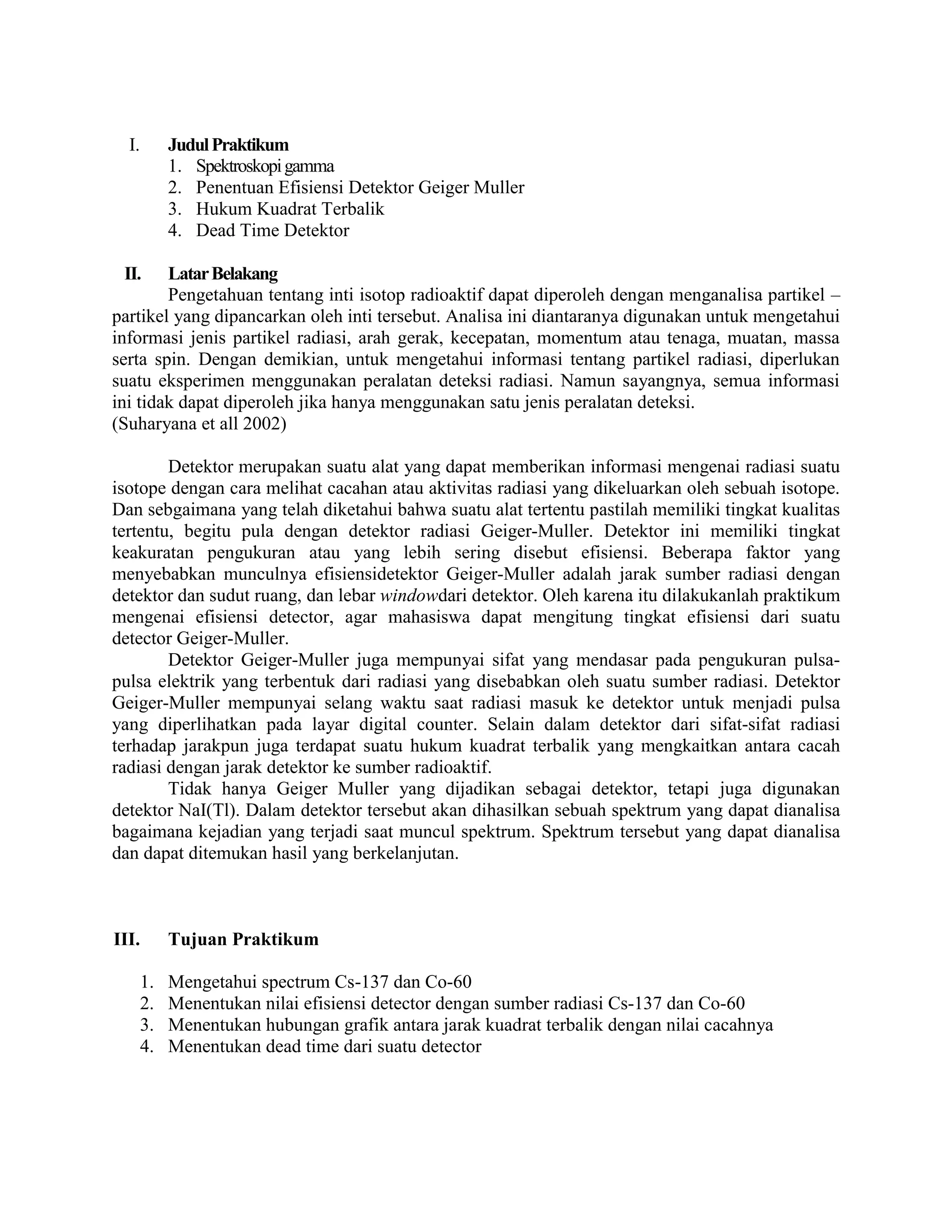 Laporan efisiensi detektor, dead time, spektroskopi gamma, dan hukum ...