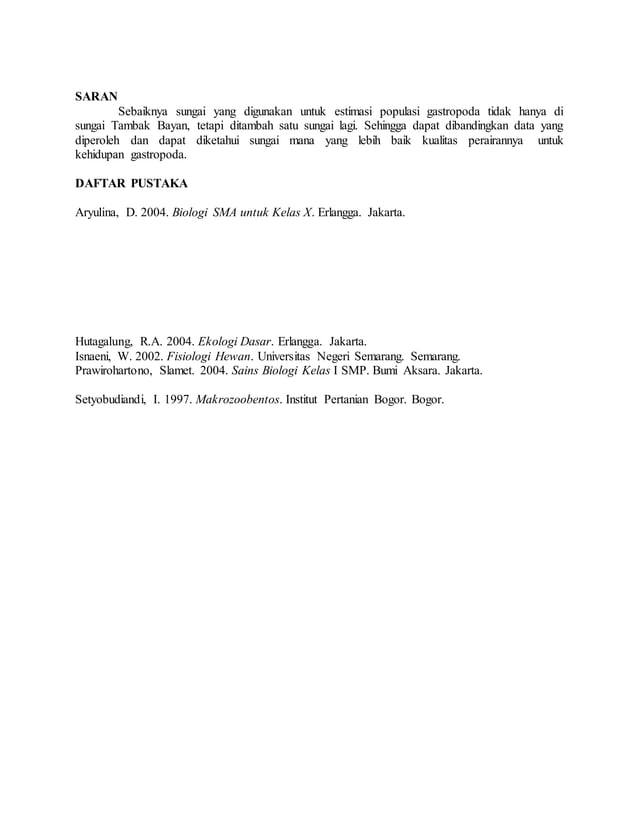 Laporan ekologi perairan acara estimasi populasi gastropoda | DOCX