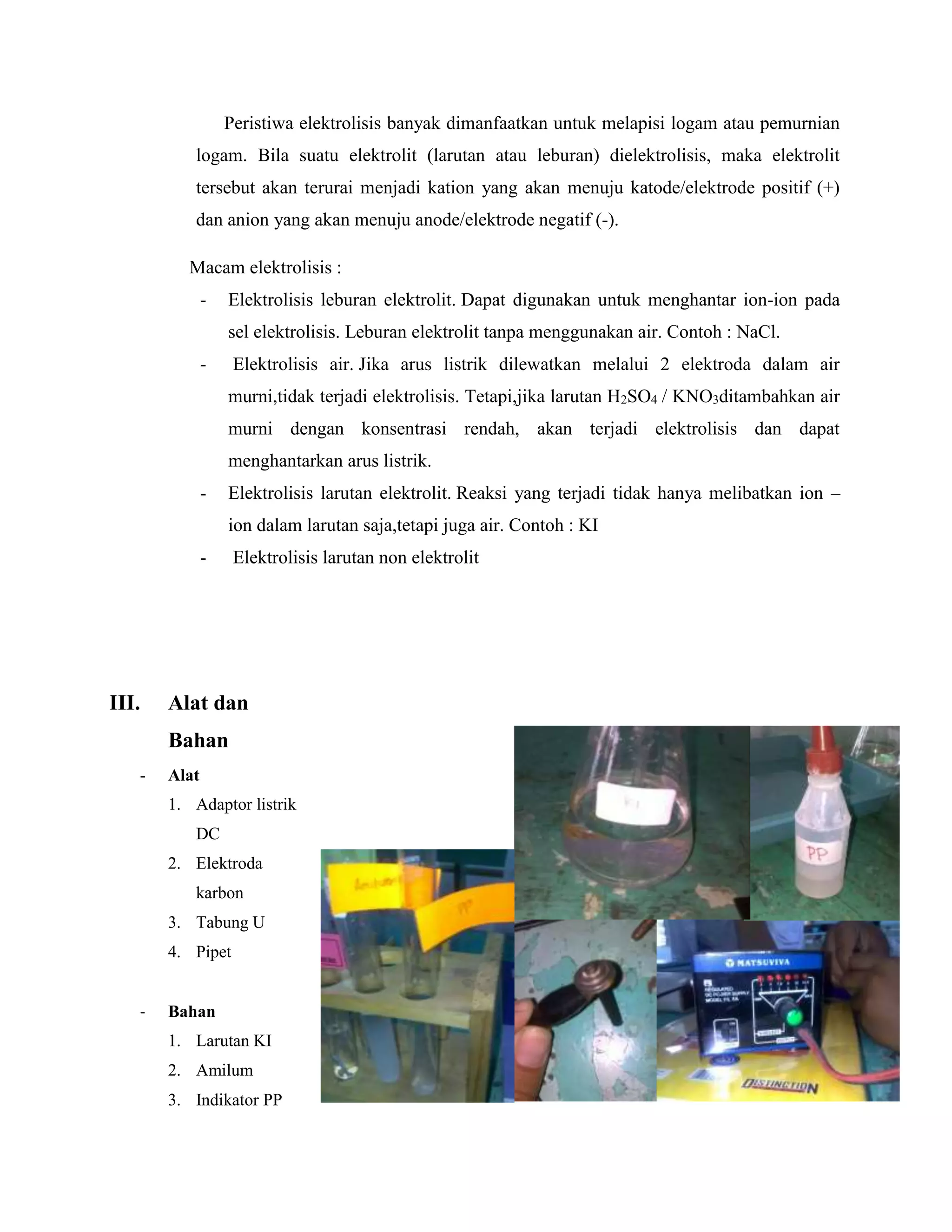 Praktikum Kimia - Laporan Elektrolisis | DOCX