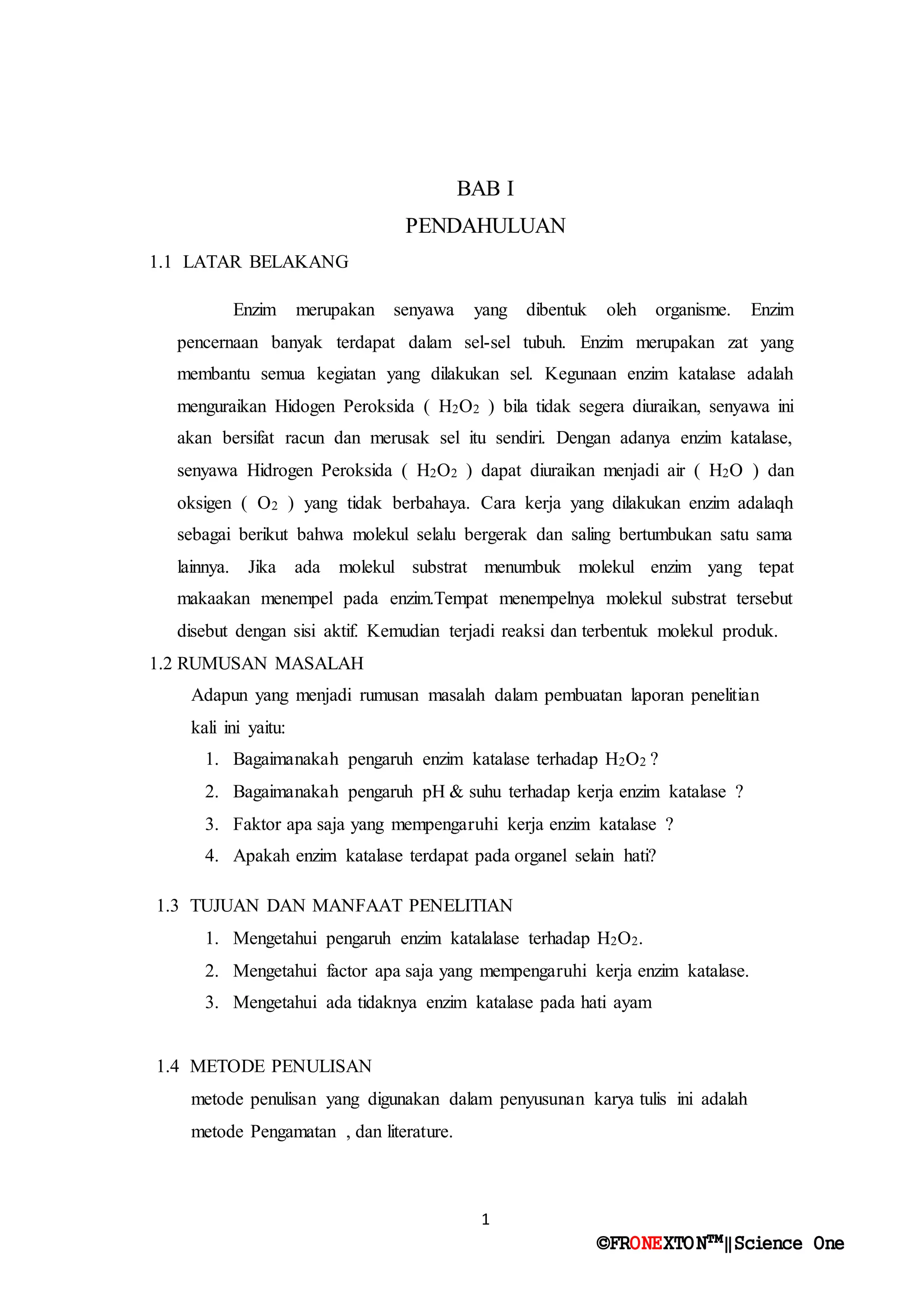 Laporan enzim katalase | PDF