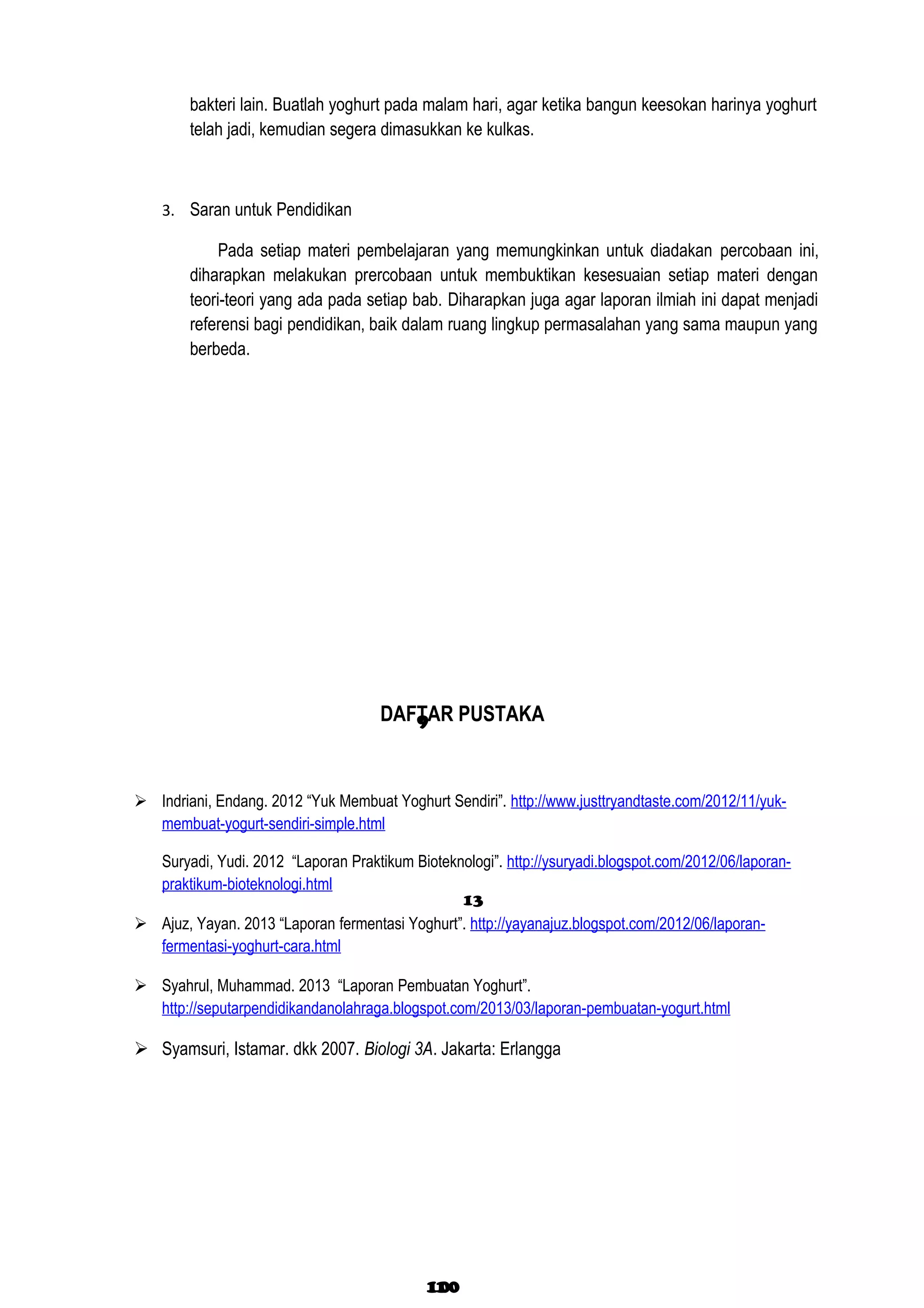 Laporan fermentasi pembuatan yoghurt | DOC