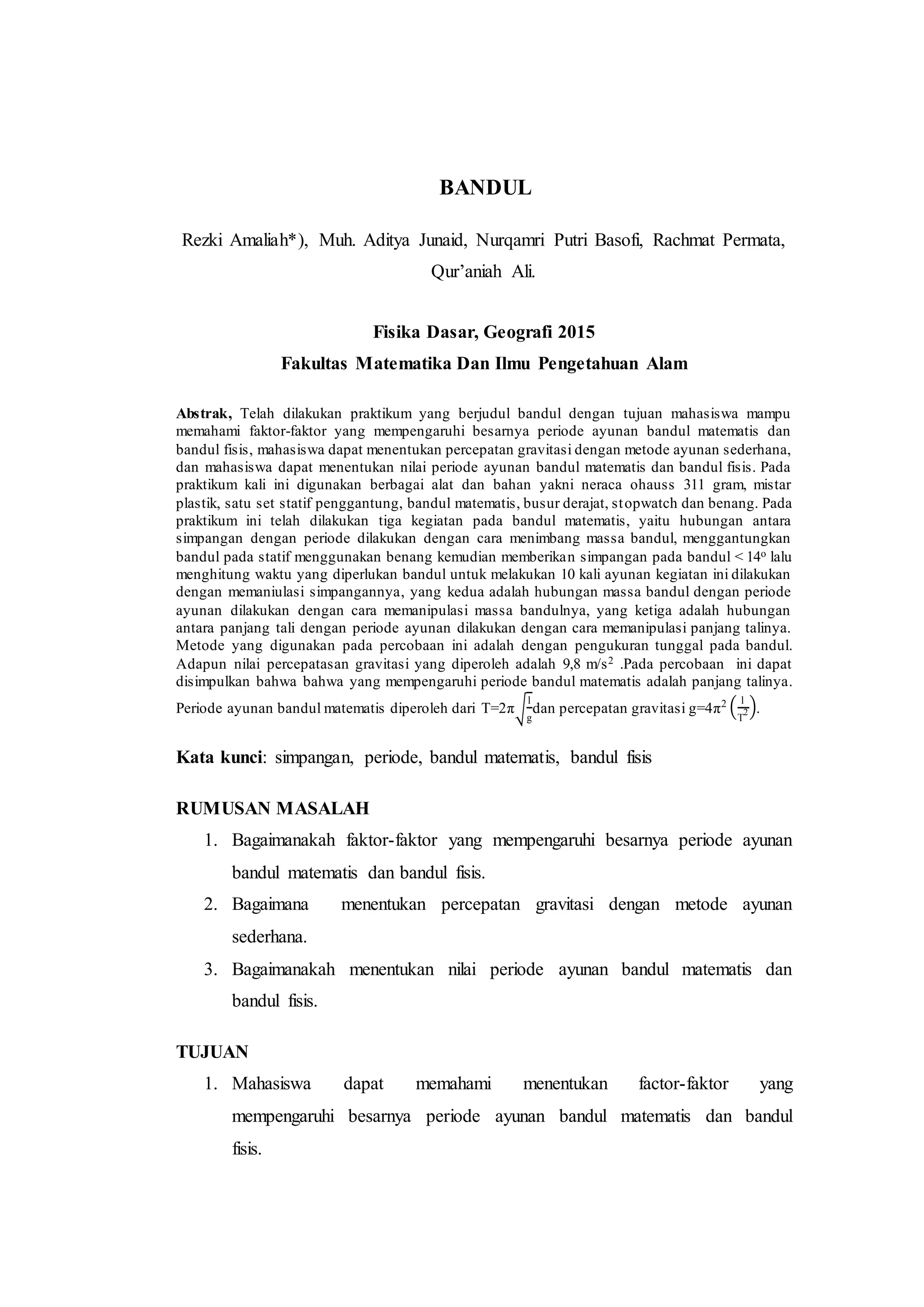 Laporan fisika (bandul) | DOCX