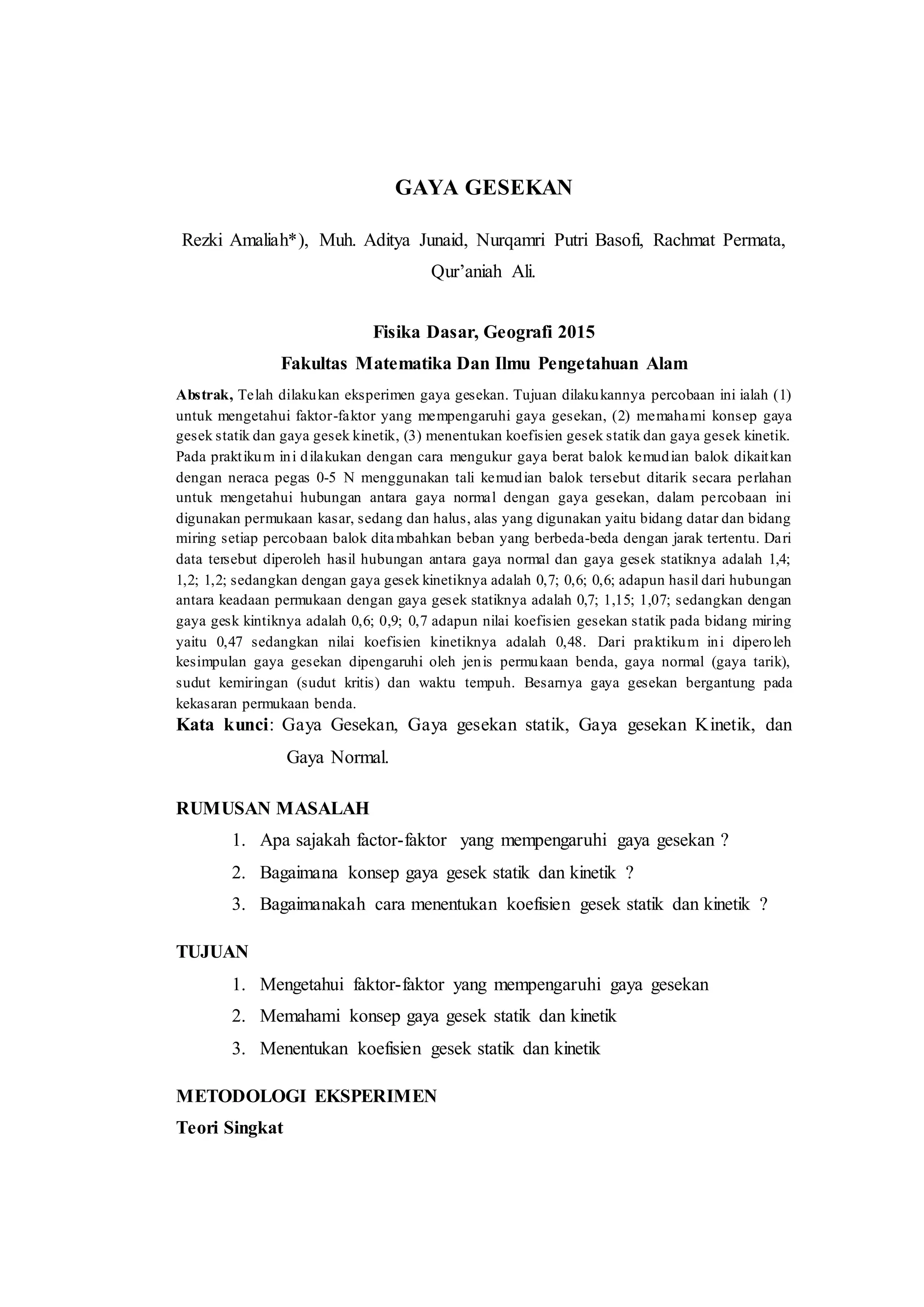 Laporan fisika dasar (gaya gesekan) | DOCX