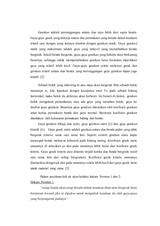 Laporan fisika dasar (gaya gesekan) | DOCX