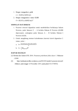 Laporan fisika dasar (pesawat atwood) | DOCX