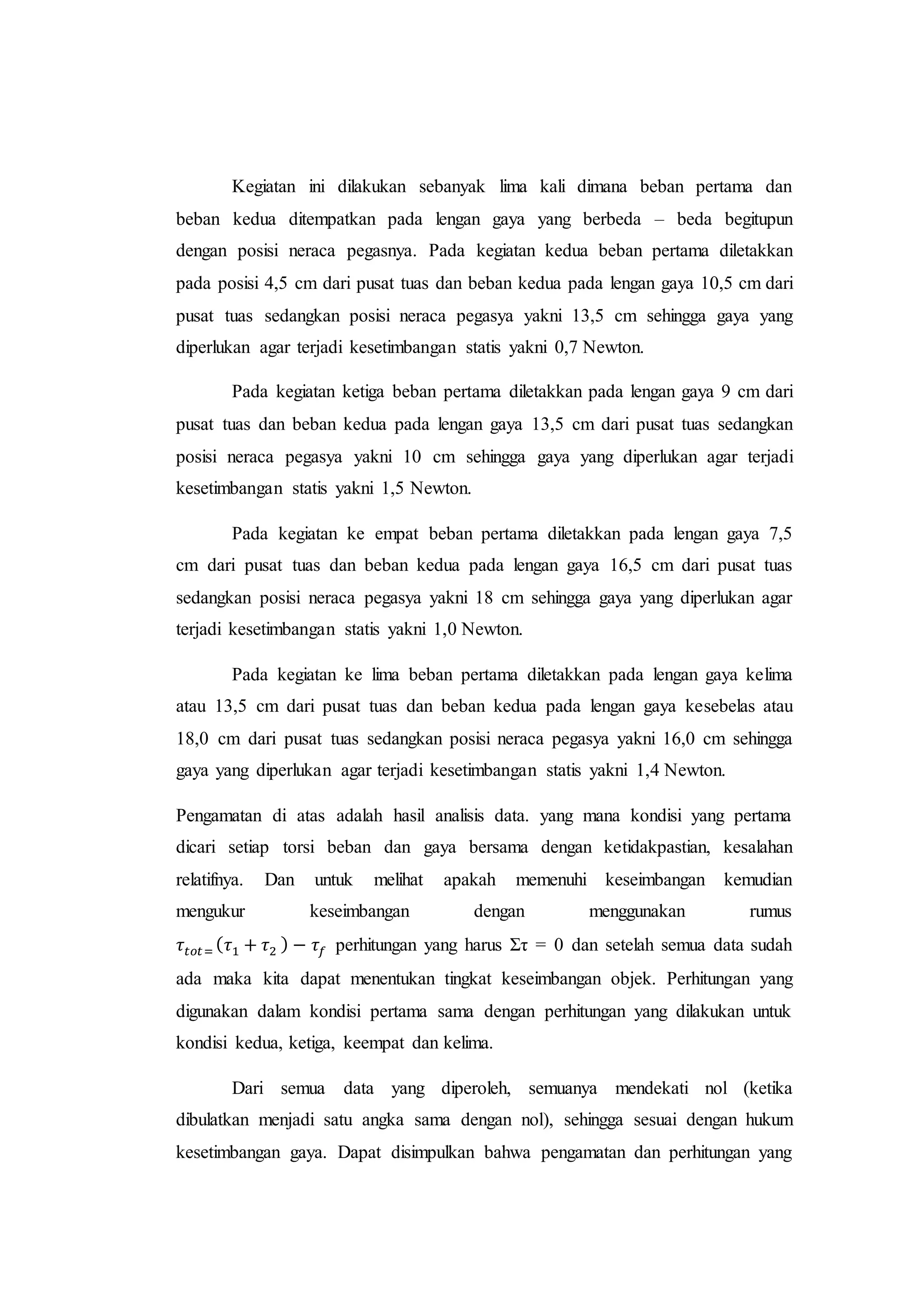 Laporan fisika dasar (sistem kesetimbangan gaya) | DOCX