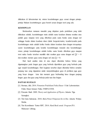 Laporan fisika dasar (sistem kesetimbangan gaya) | DOCX