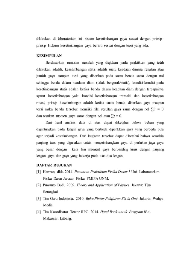 Laporan fisika dasar (sistem kesetimbangan gaya) | DOCX