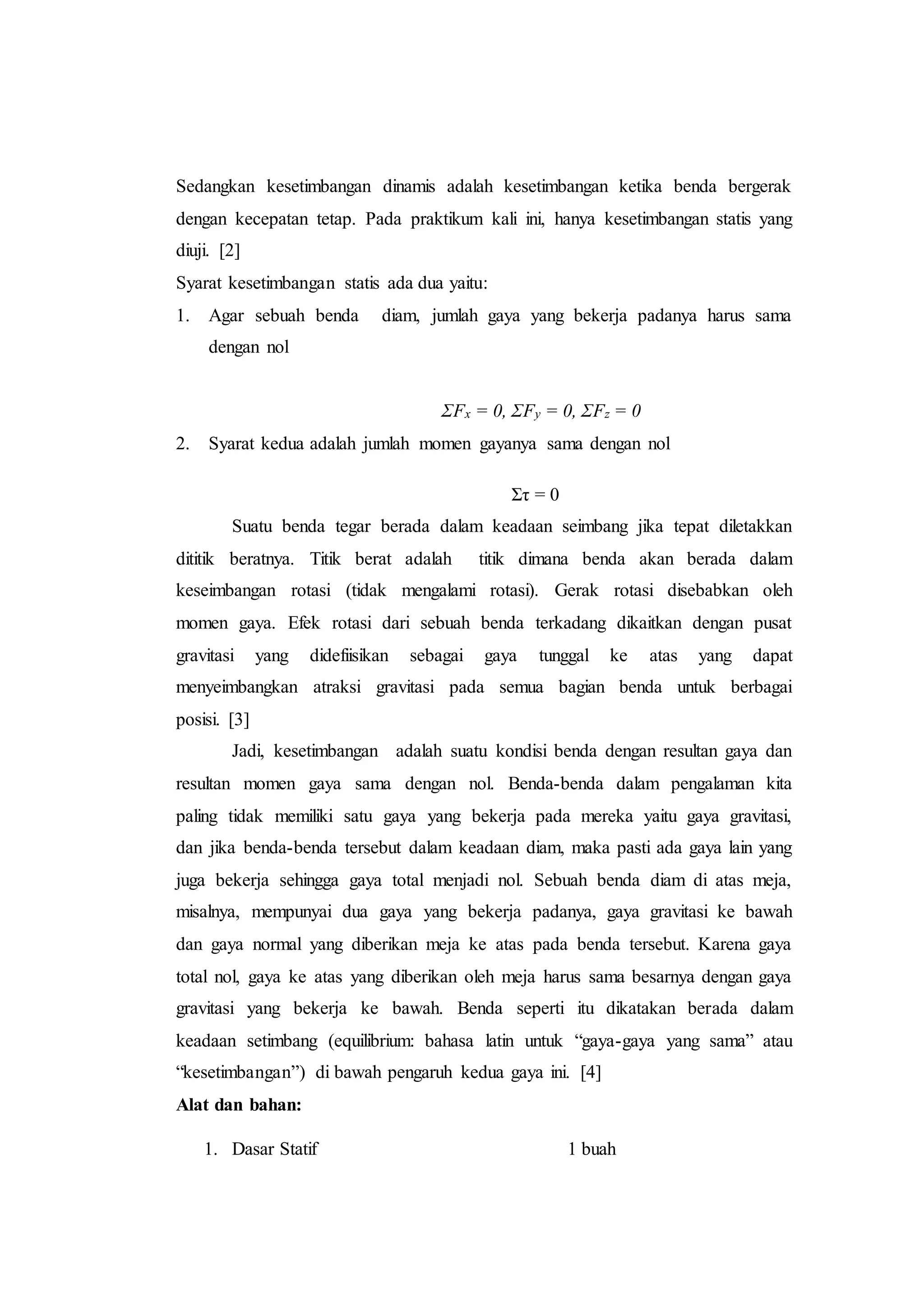 Laporan fisika dasar (sistem kesetimbangan gaya) | PDF