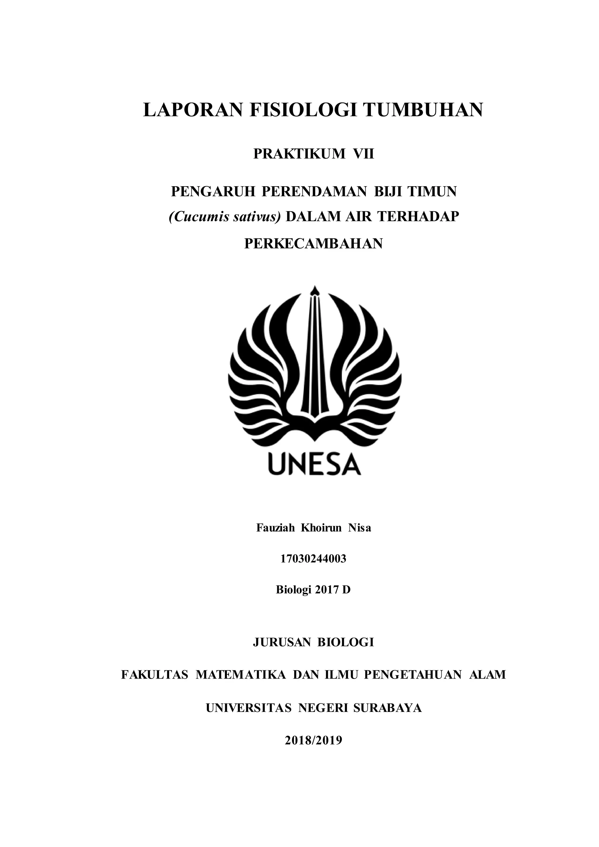Laporan Fisiologi Tumbuhan VII Pengaruh Perendaman Biji Timun Dalam Air ...