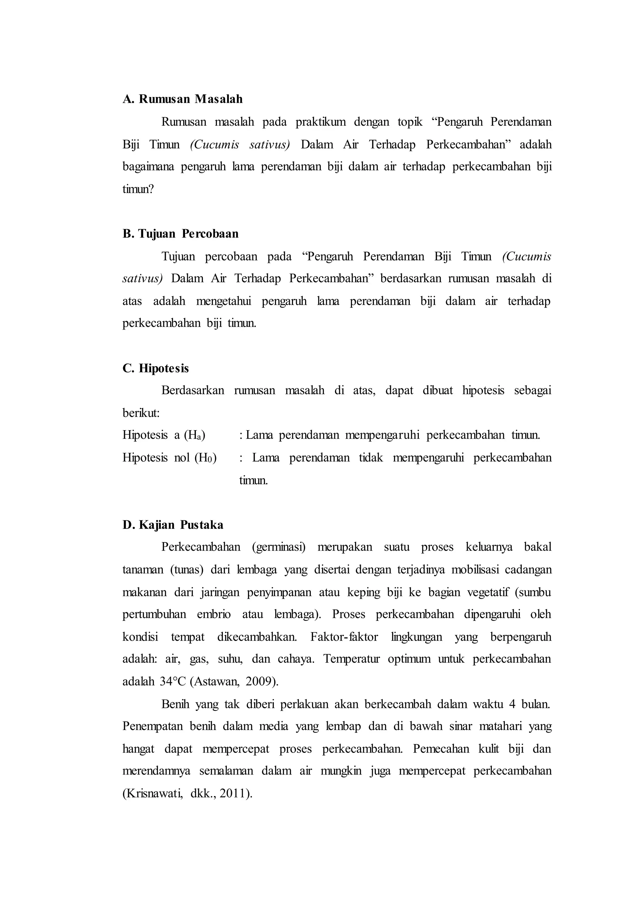 Laporan Fisiologi Tumbuhan VII Pengaruh Perendaman Biji Timun Dalam Air ...