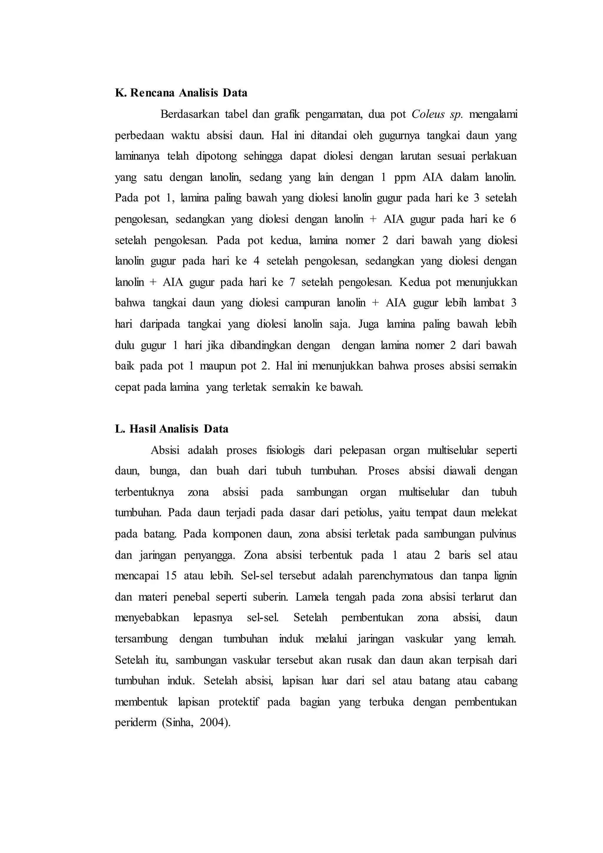 Laporan Fisologi Tumbuhan X Pengaruh AIA Terhadap Proses Absisi Daun ...