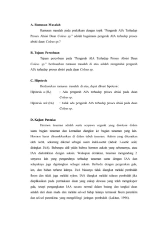 Laporan Fisologi Tumbuhan X Pengaruh AIA Terhadap Proses Absisi Daun ...