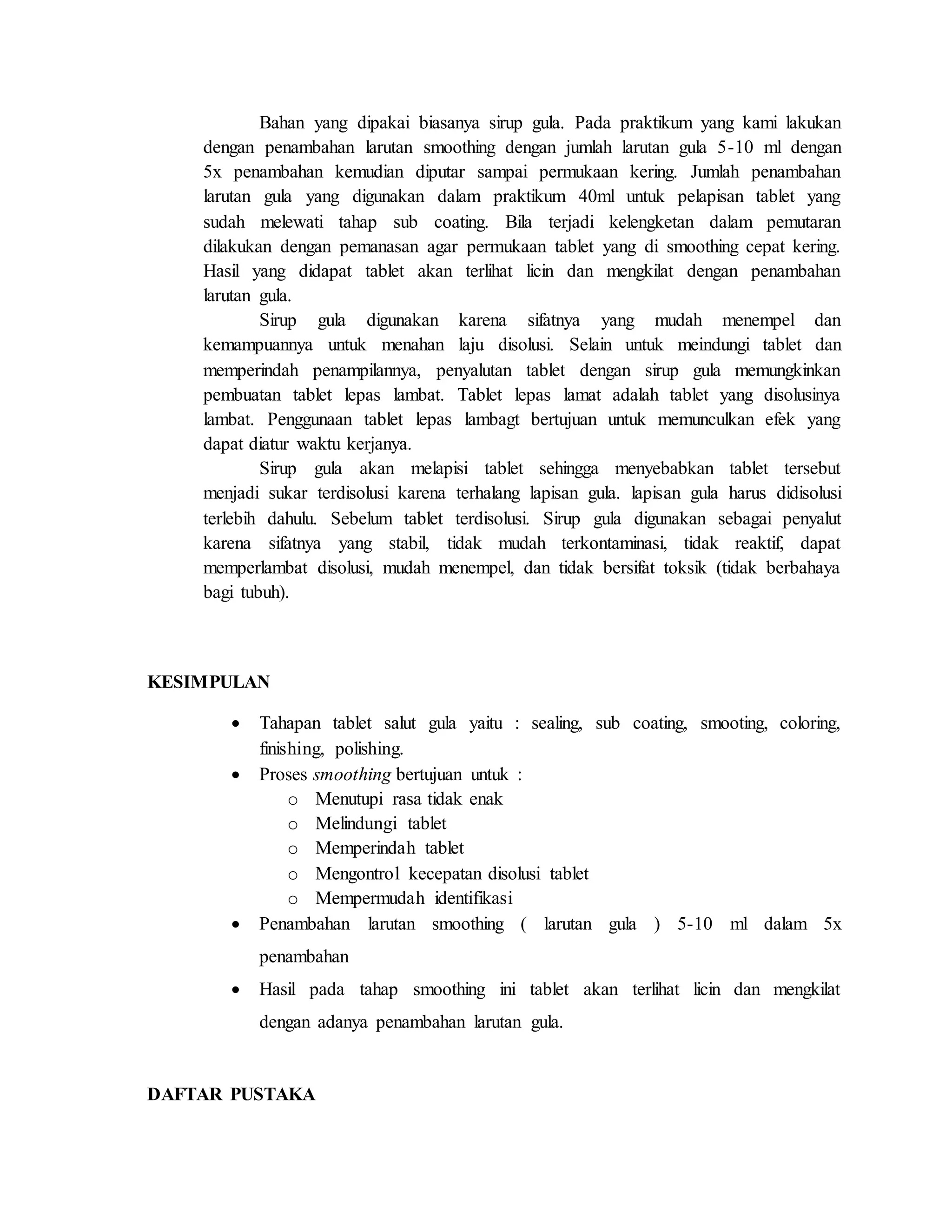 Laporan formulasi tablet pembuatan tablet salut gula | DOCX