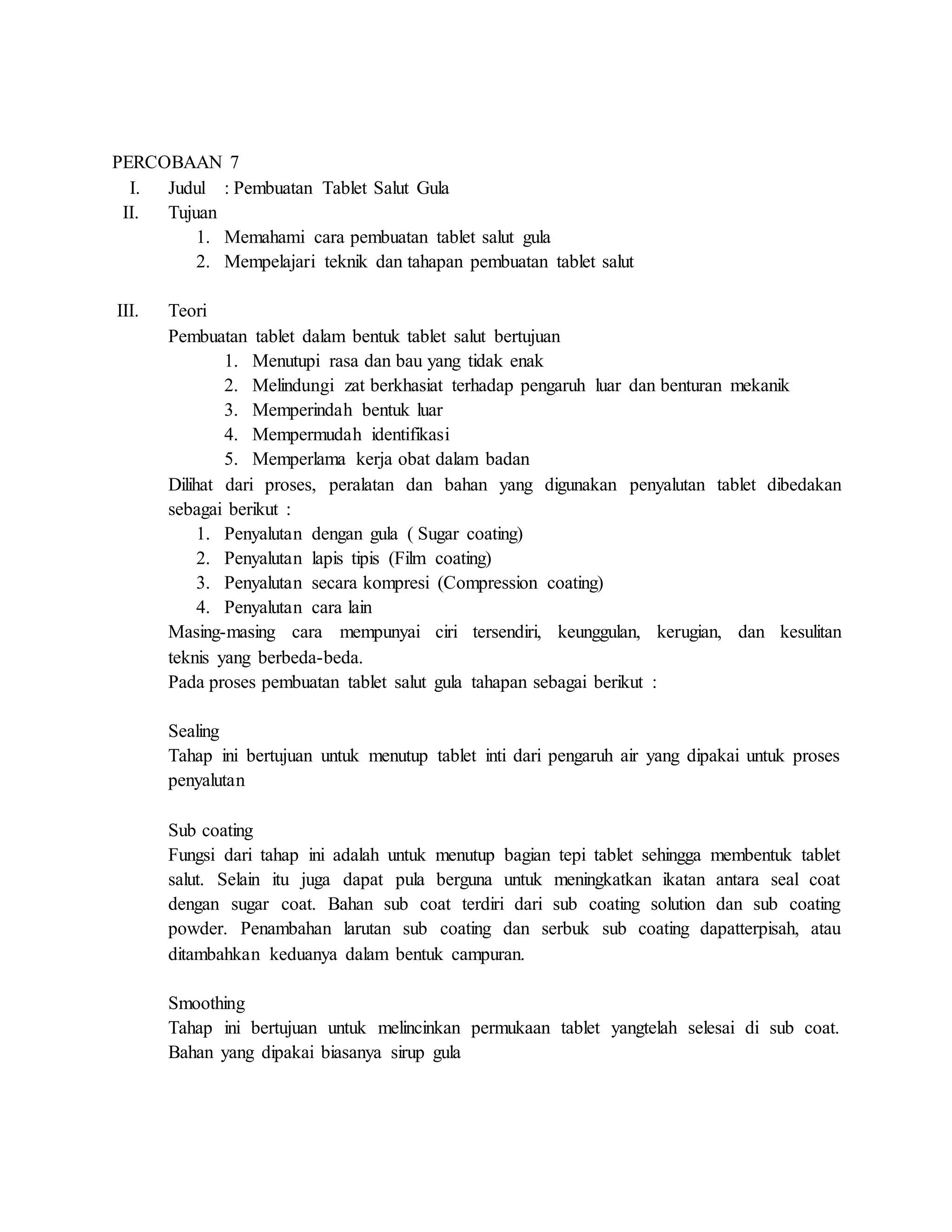 Laporan formulasi tablet pembuatan tablet salut gula | DOCX