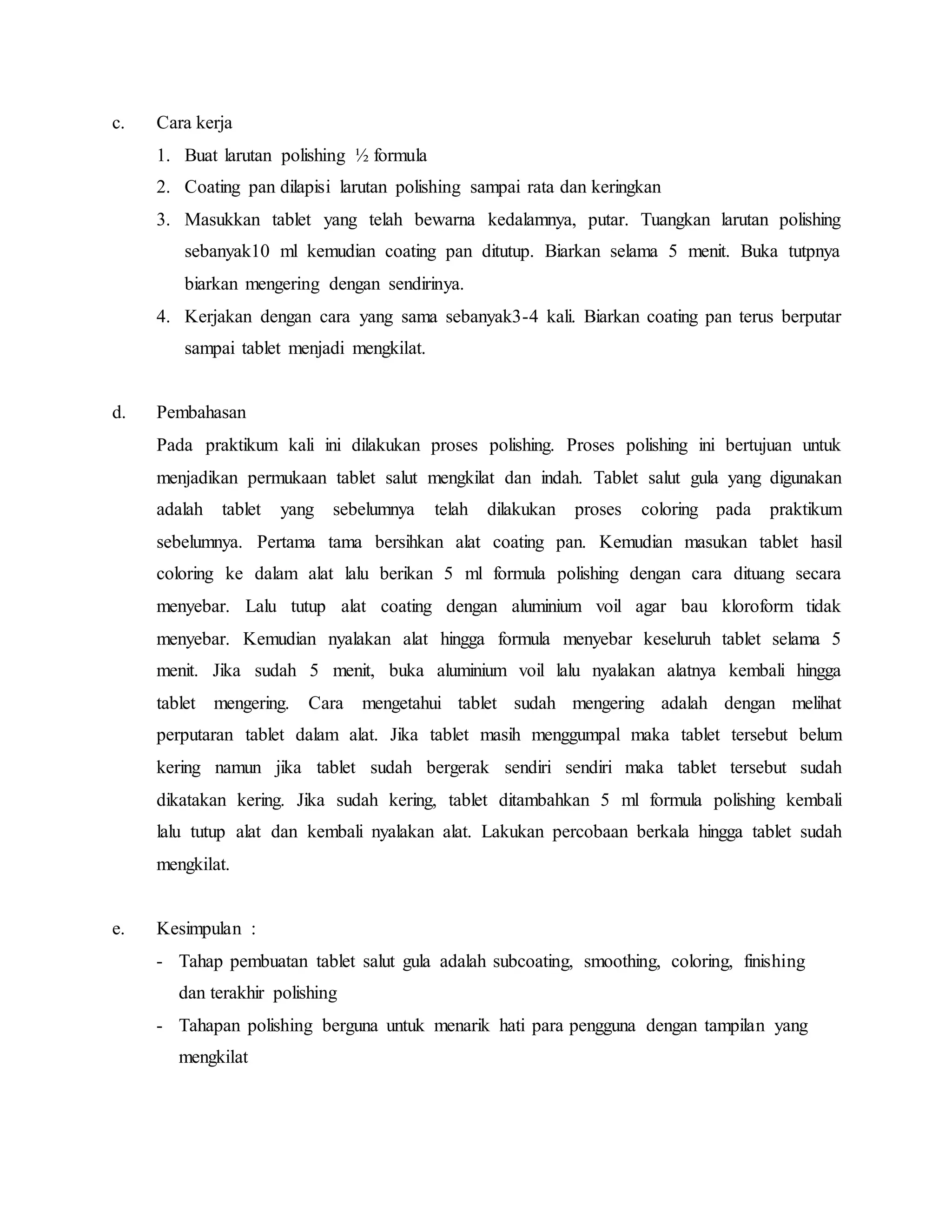 Laporan formulasi tablet pembuatan tablet salut gula | DOCX