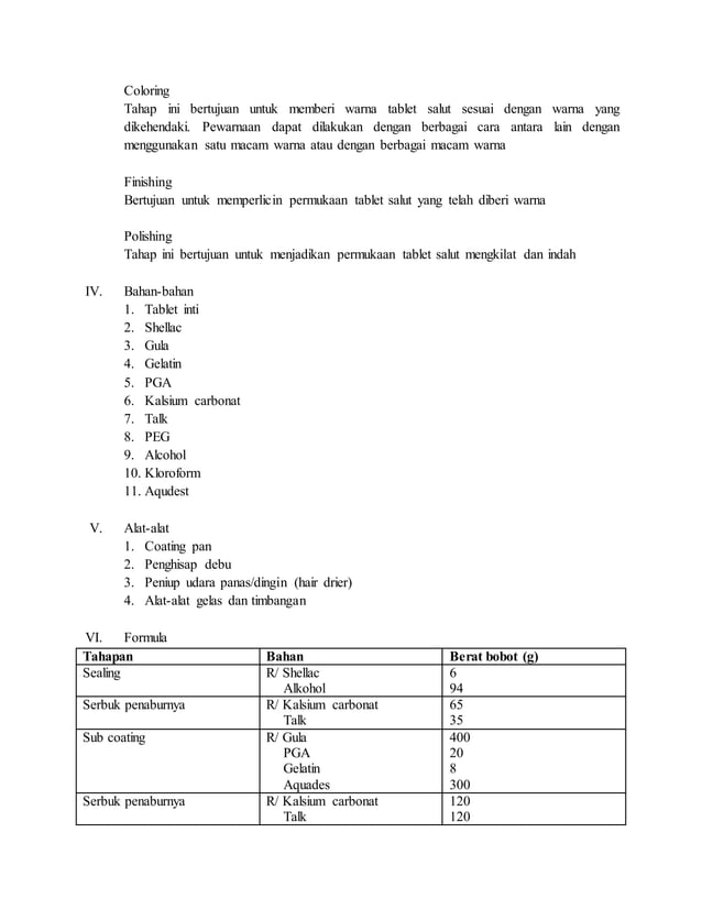 Laporan formulasi tablet pembuatan tablet salut gula | DOCX
