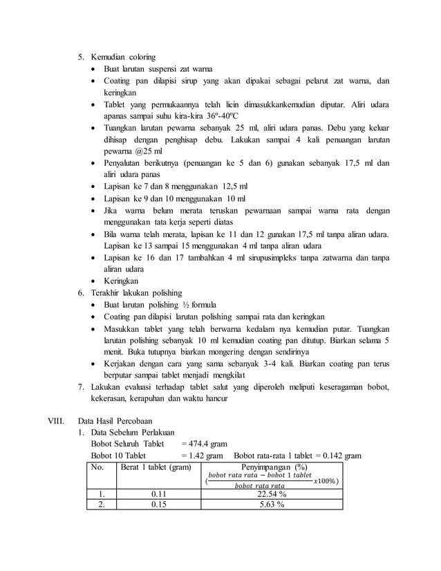 Laporan formulasi tablet pembuatan tablet salut gula | DOCX