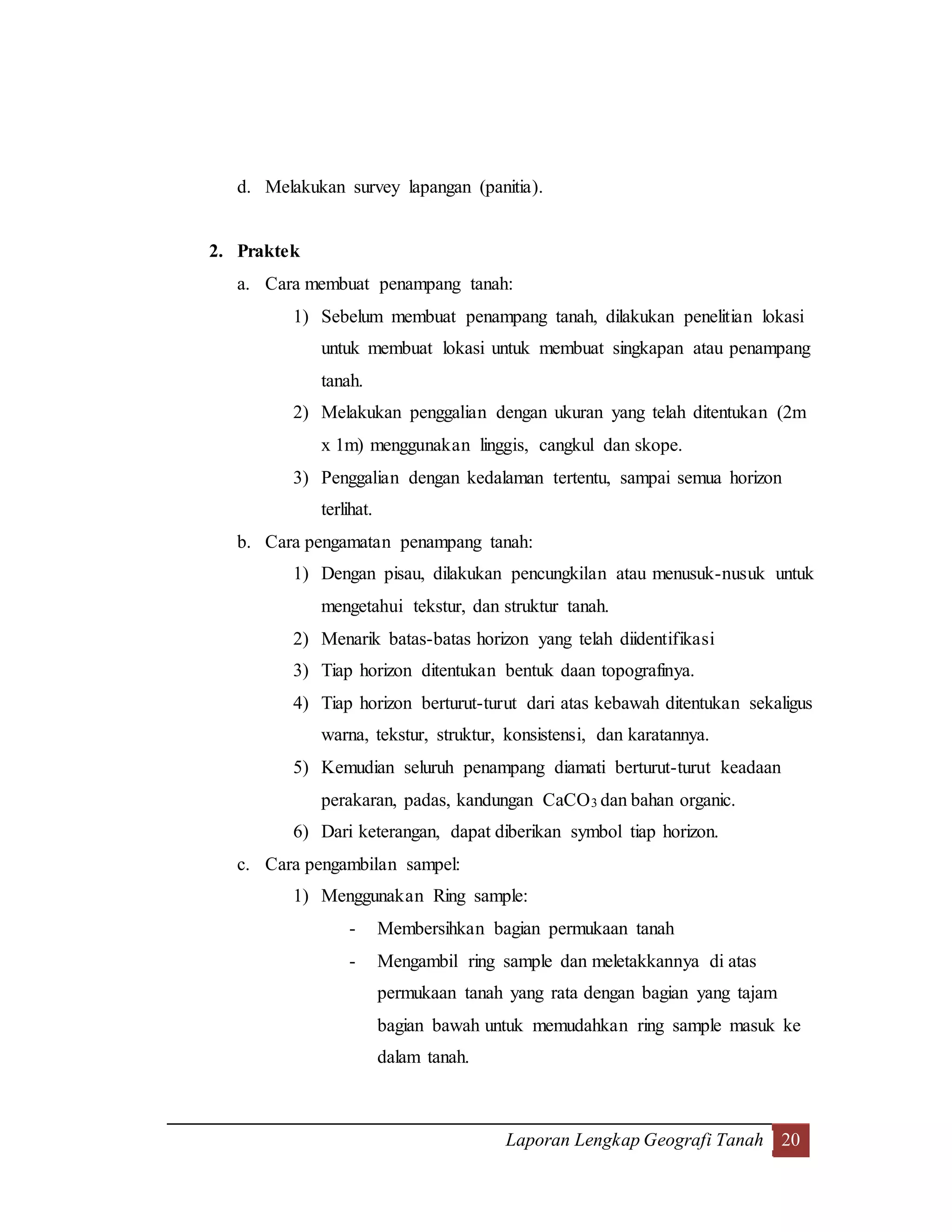 Laporan Praktek Lapangan Geografi Tanah (Soil Geography) | DOCX