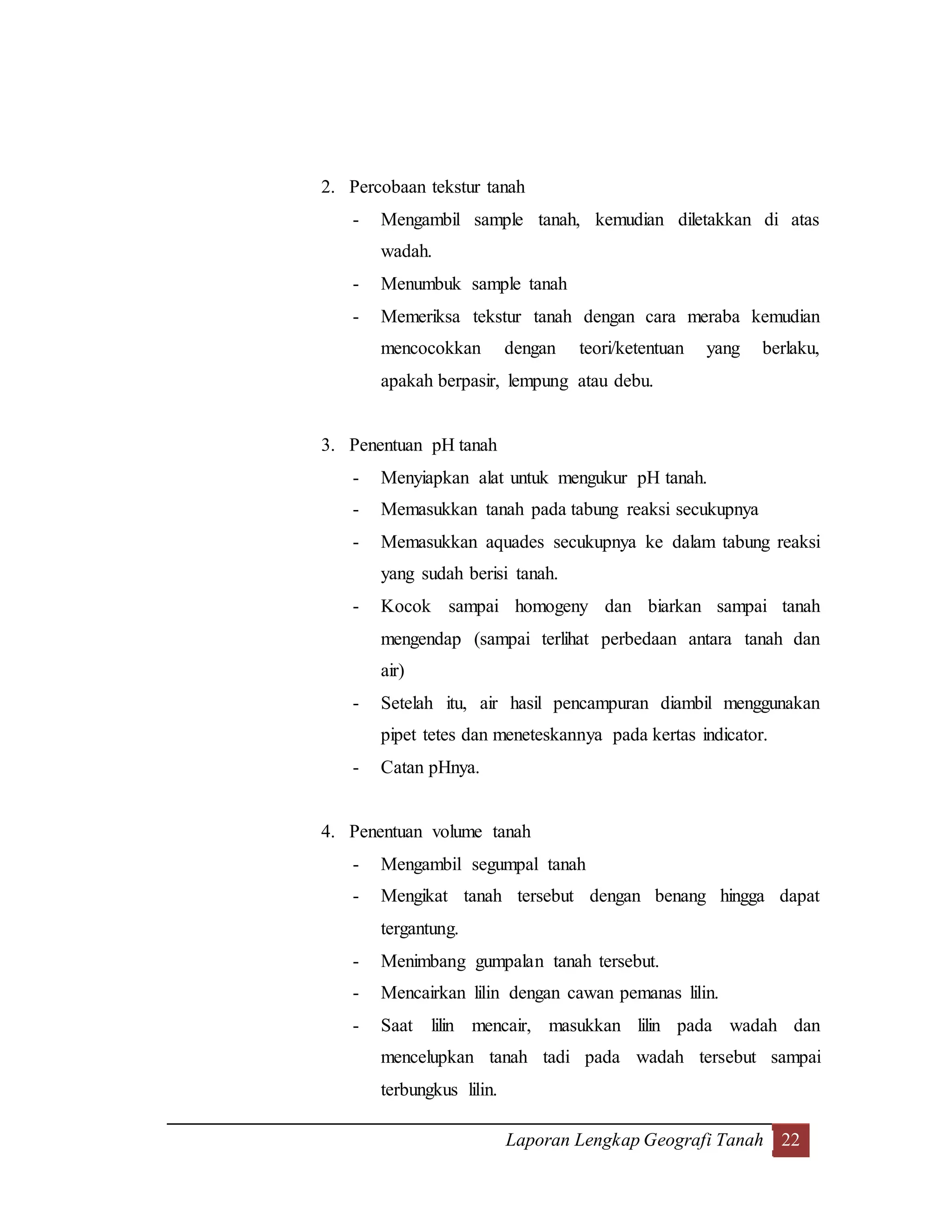 Laporan Praktek Lapangan Geografi Tanah (Soil Geography) | DOCX