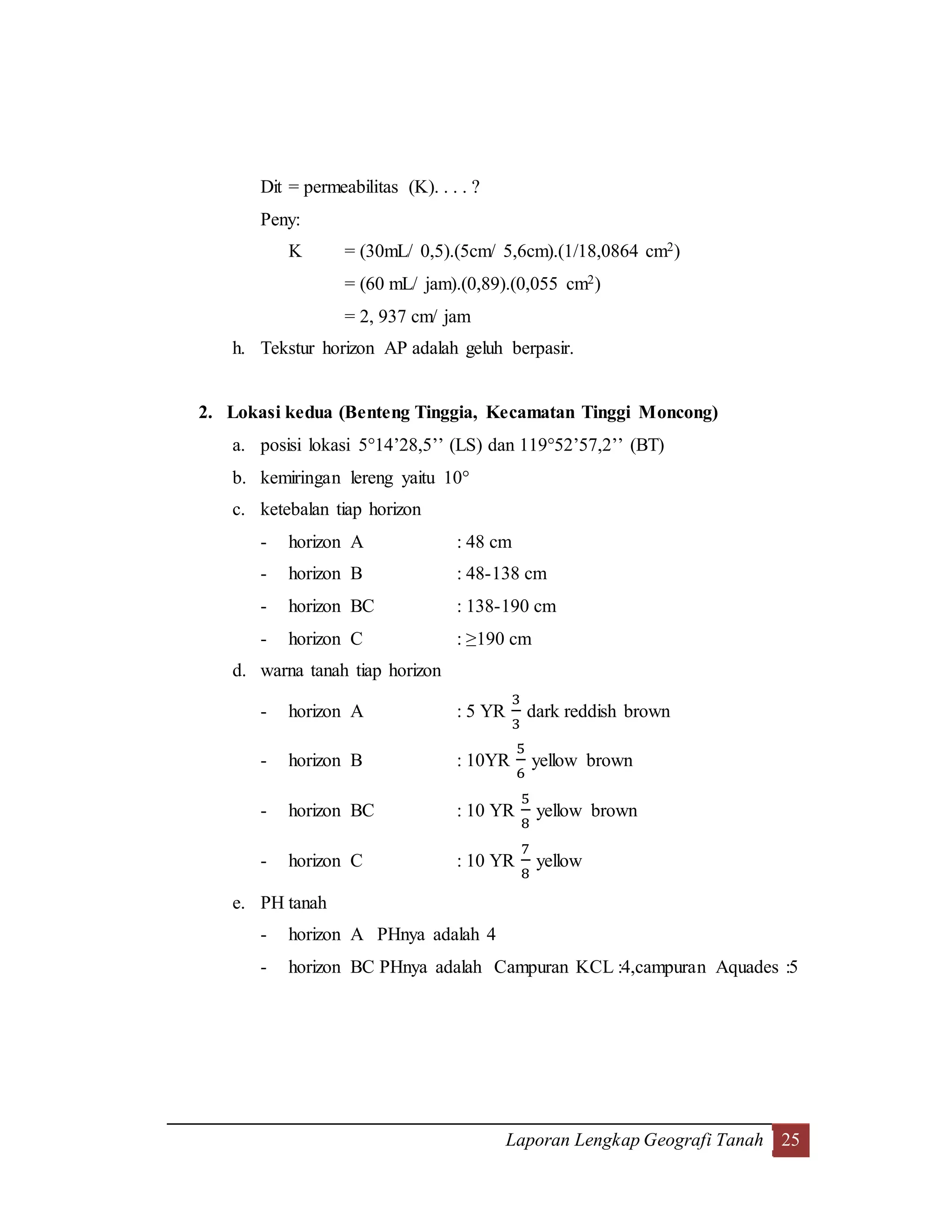 Laporan Praktek Lapangan Geografi Tanah (Soil Geography) | DOCX
