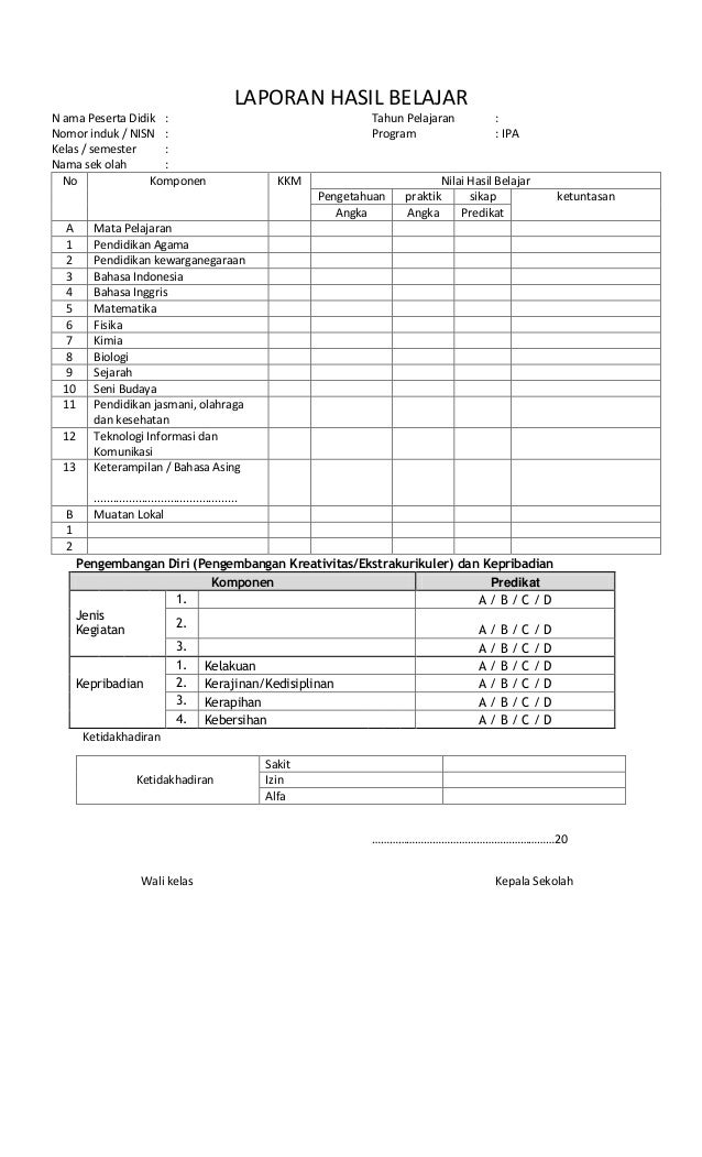 Unduh Format Rapor Laporan Hasil Belajar Smp Sma Kurikulum Merdeka - Riset