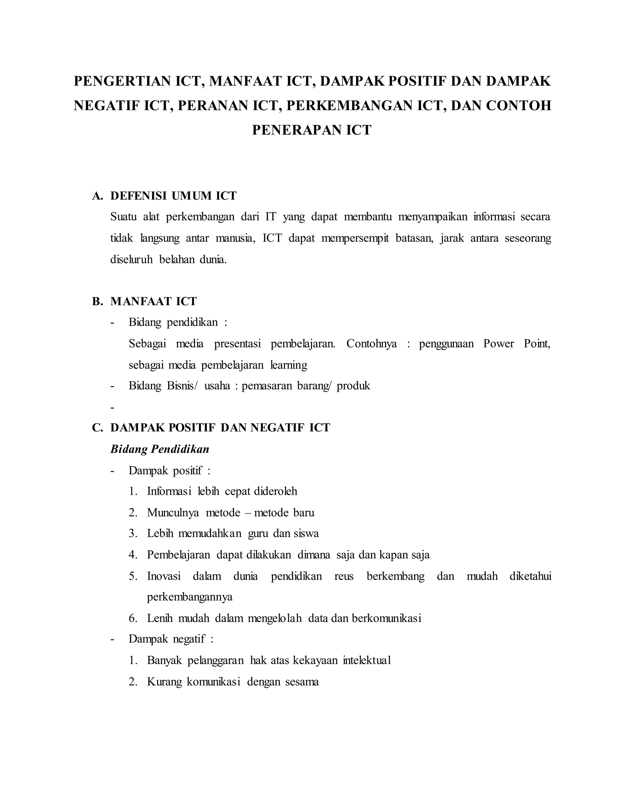 PENGERTIAN ICT, MANFAAT ICT, DAMPAK POSITIF DAN DAMPAK NEGATIF ICT ...