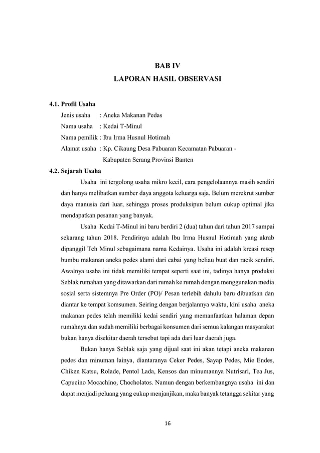Hasil Observasi UMKM Kedai T-Minul - Manajemen Koperasi dan UMKM (Laporan) | PDF