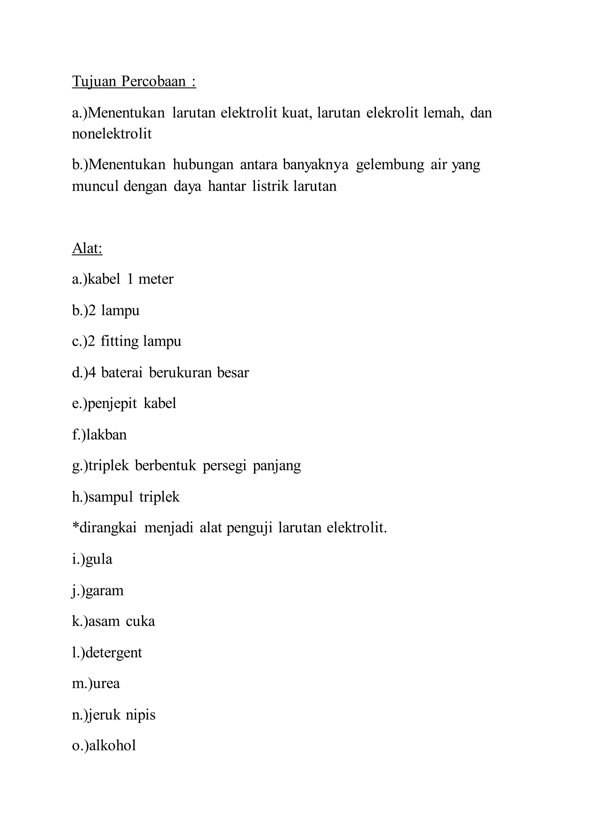 LAPORAN PRAKTIKUM LARUTAN ELEKTROLIT DAN NON ELEKTROLIT | DOCX