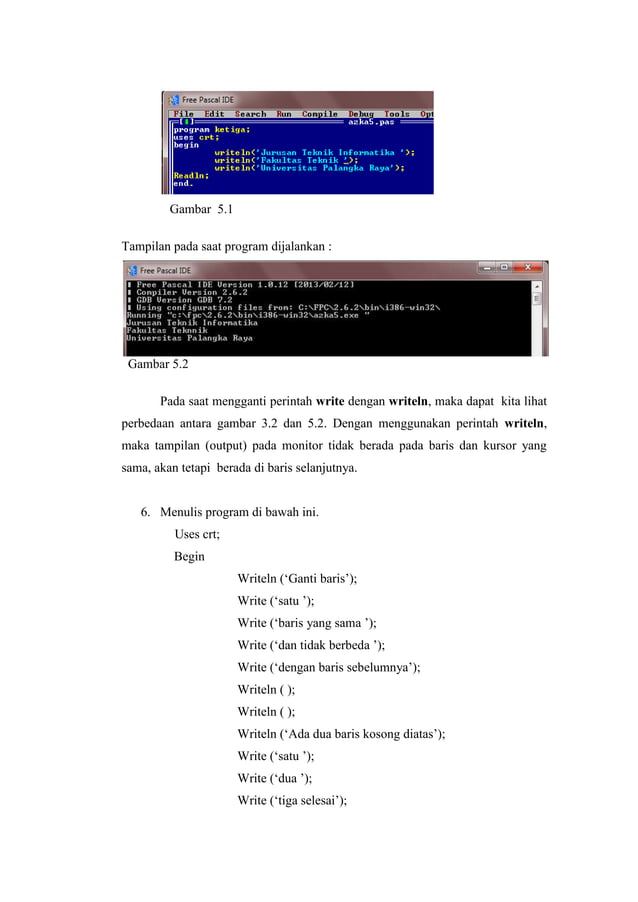 Laporan hasil praktikum Alpro I Modul 1 (Pengenalan Pascal) | DOCX