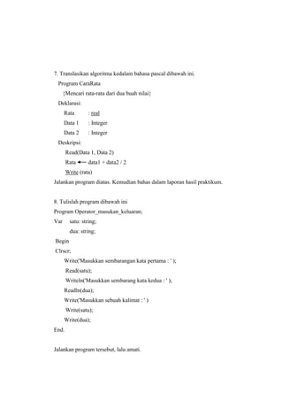 Laporan hasil praktikum Alpro I Modul 1 (Pengenalan Pascal) | DOCX