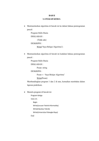 Laporan hasil praktikum Alpro I Modul 1 (Pengenalan Pascal) | DOCX
