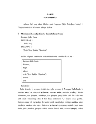 Laporan hasil praktikum modul i pengenalan pascal | DOCX