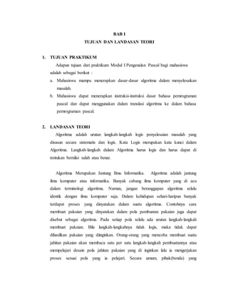 Laporan hasil praktikum modul i pengenalan pascal | DOCX