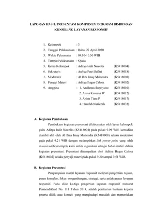 Laporan Hasil Presentasi Kelompok 3.pdf. | PDF