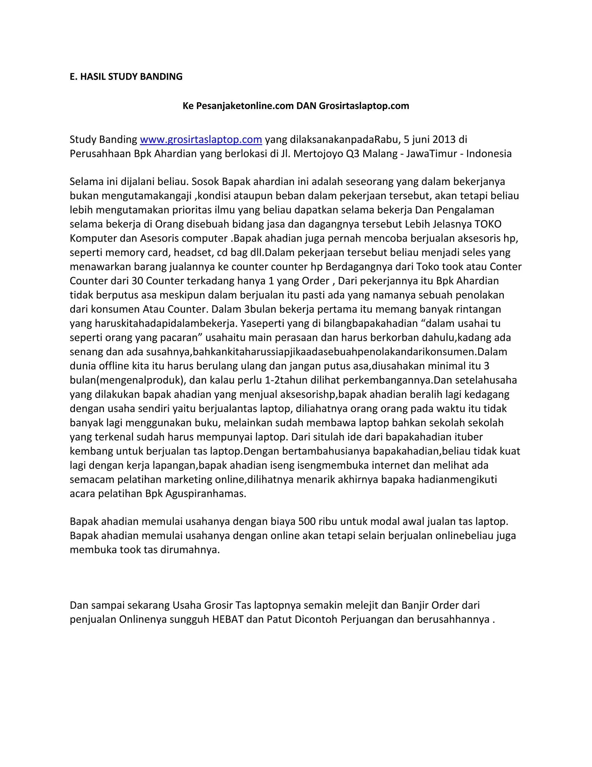 Laporan hasil study banding | DOCX