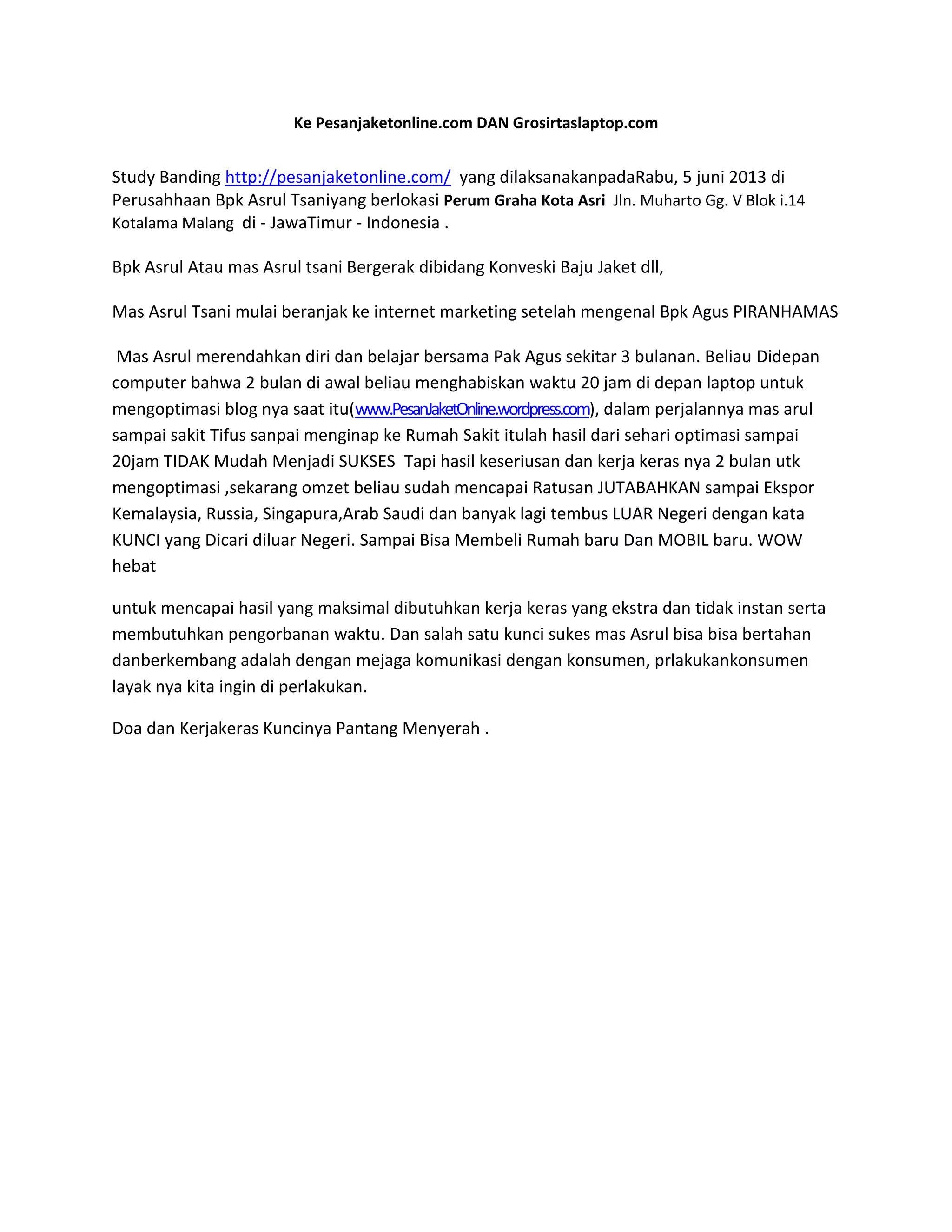 Laporan hasil study banding | DOCX