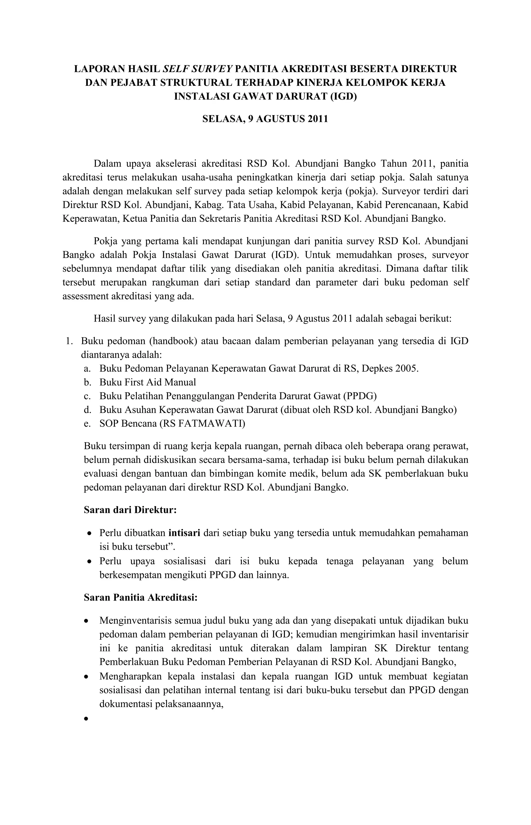 Laporan hasil supervisi pokja igd | DOCX