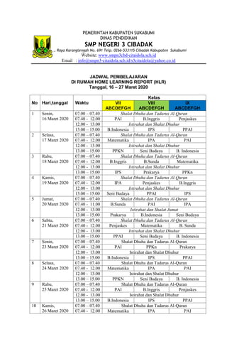 Laporan Belajar Dari Rumah SMPN 3 Tahun 2020 | PDF