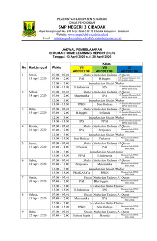 Laporan Belajar Dari Rumah SMPN 3 Tahun 2020 | PDF