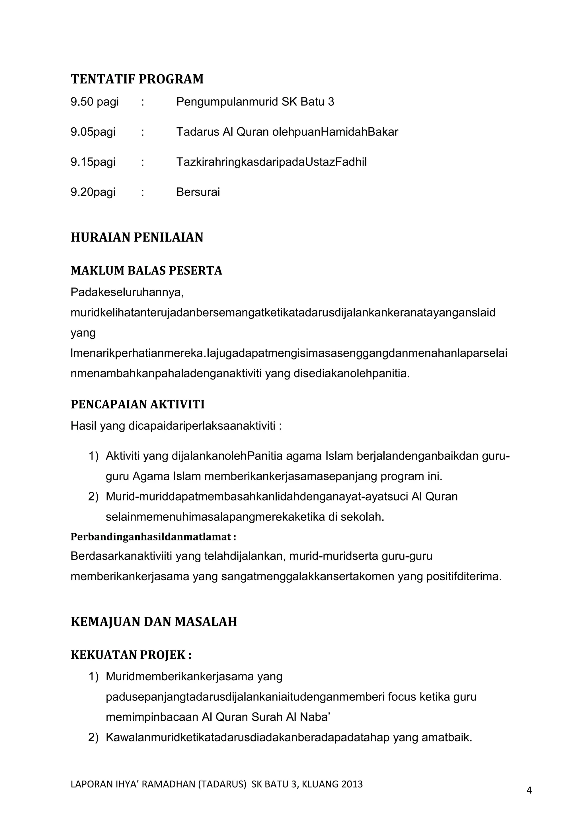 Laporan ihya (tadarus) | DOCX