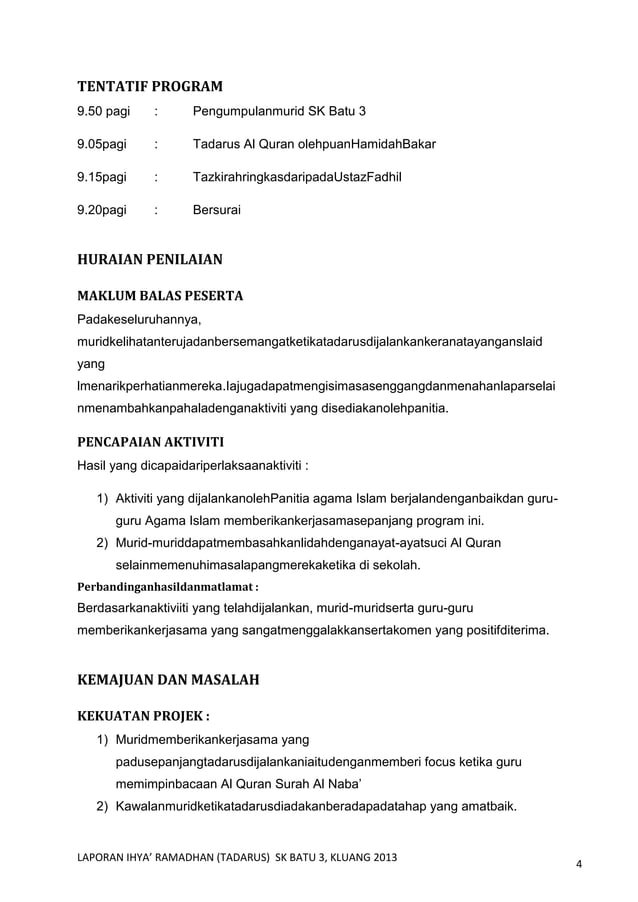 Laporan ihya (tadarus) | DOCX