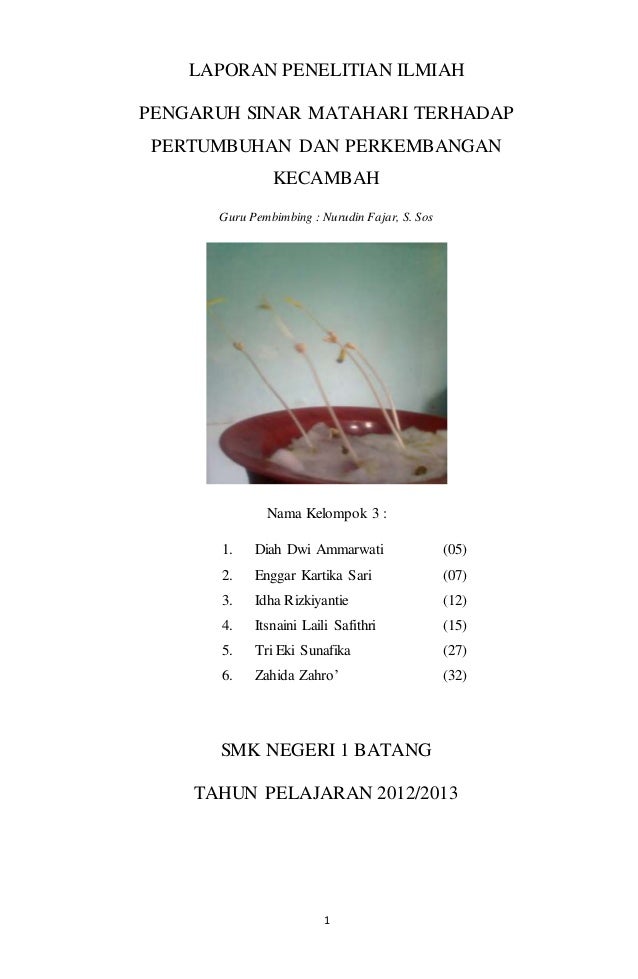 Laporan Hasil Penelitian Pengaruh Cahaya Matahari Terhadap Pertumbuhan