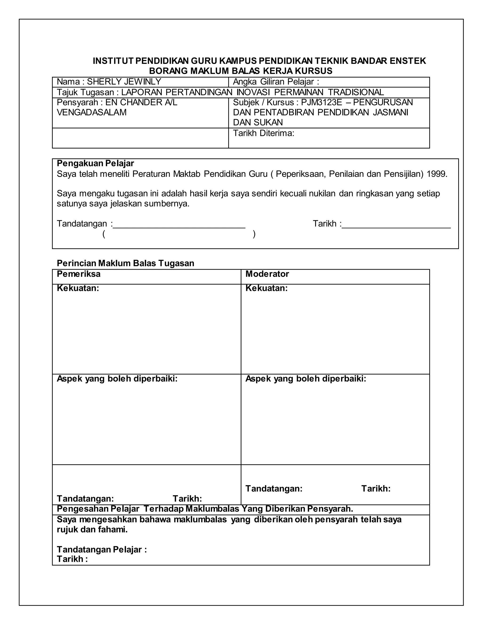 Laporan inovasi permainan tradisional sumpit | DOCX