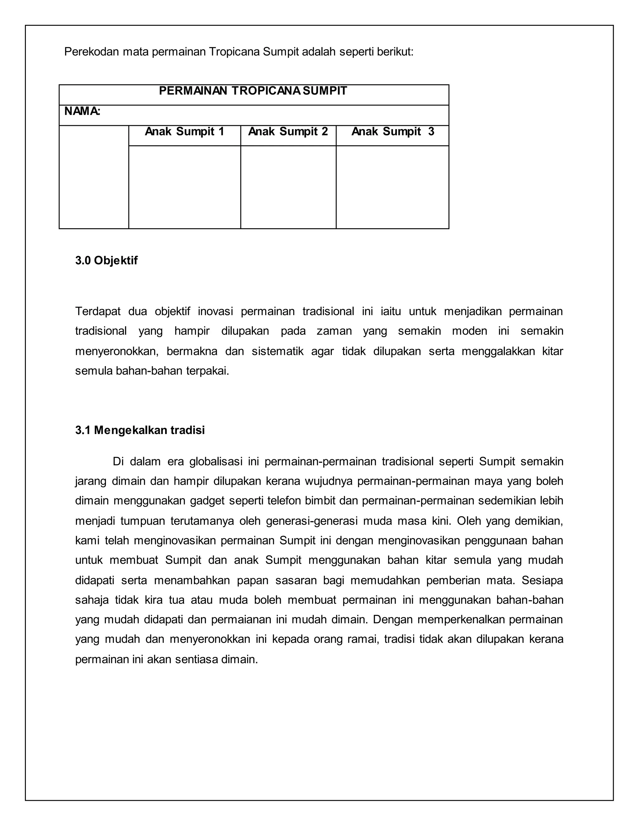 Laporan inovasi permainan tradisional sumpit | DOCX