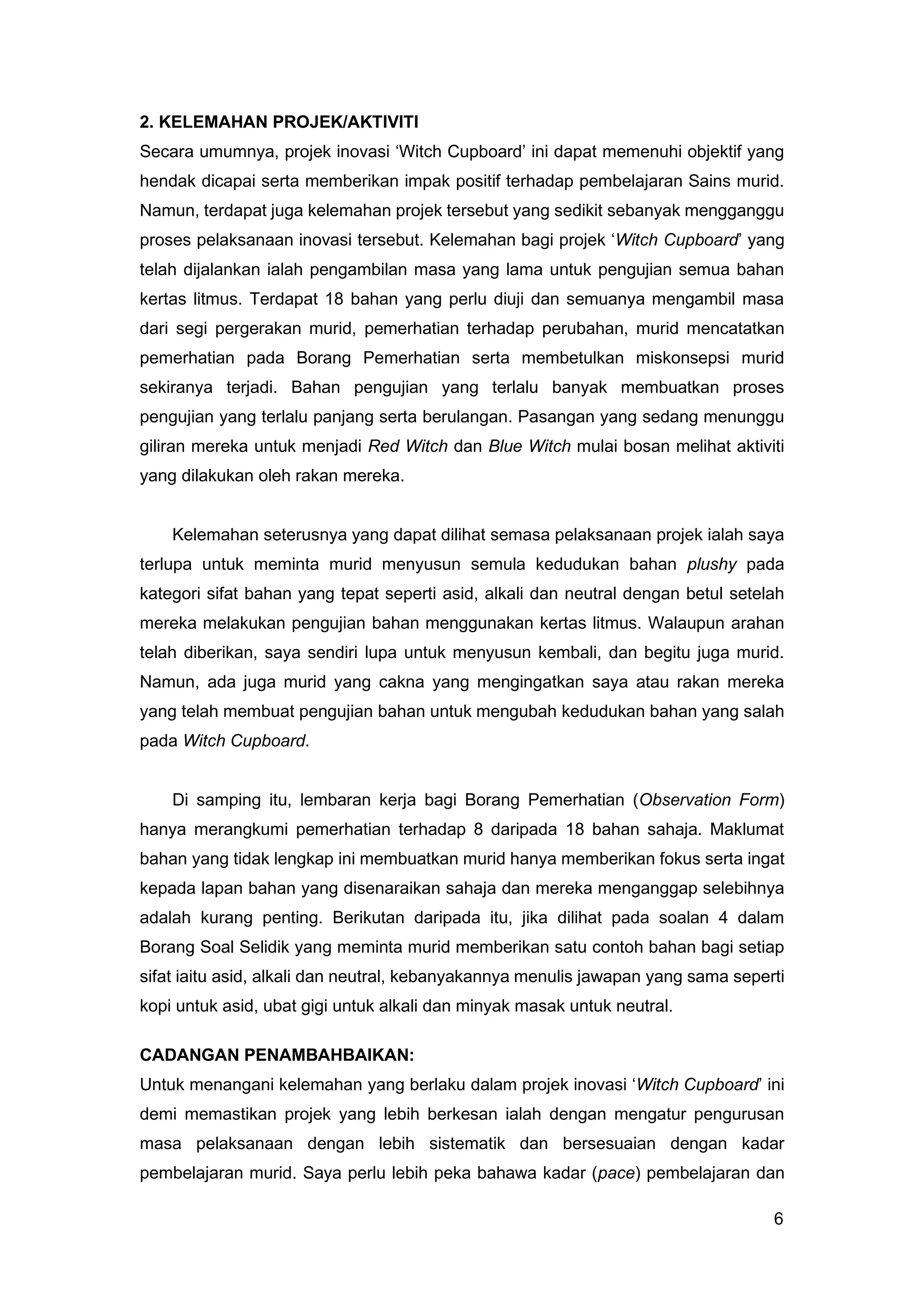 Laporan Pelaksanaan Internship: Witch Cupboard (Asid & Alkali) | PDF