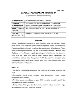 Laporan Pelaksanaan Internship: Witch Cupboard (Asid & Alkali) | PDF
