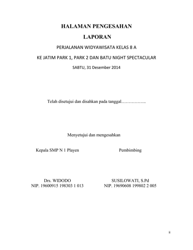 Contoh LAPORAN Widyawisata SMP | PDF