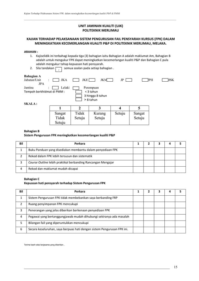 KAJIAN PELAKSANAAN SISTEM PENGURUSAN FAIL PENSYARAH KURSUS (FPK) | PDF