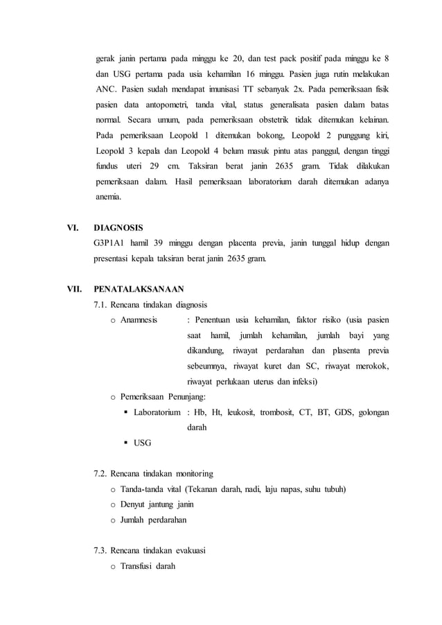 Placenta Previa (Pembimbing : dr. Arie Widiyasa,spOG) | PDF